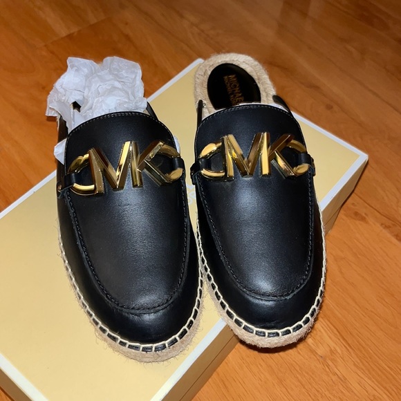 MICHAEL Michael Kors | Shoes | Black Izzy Logo And Leather Loafer Slide ...